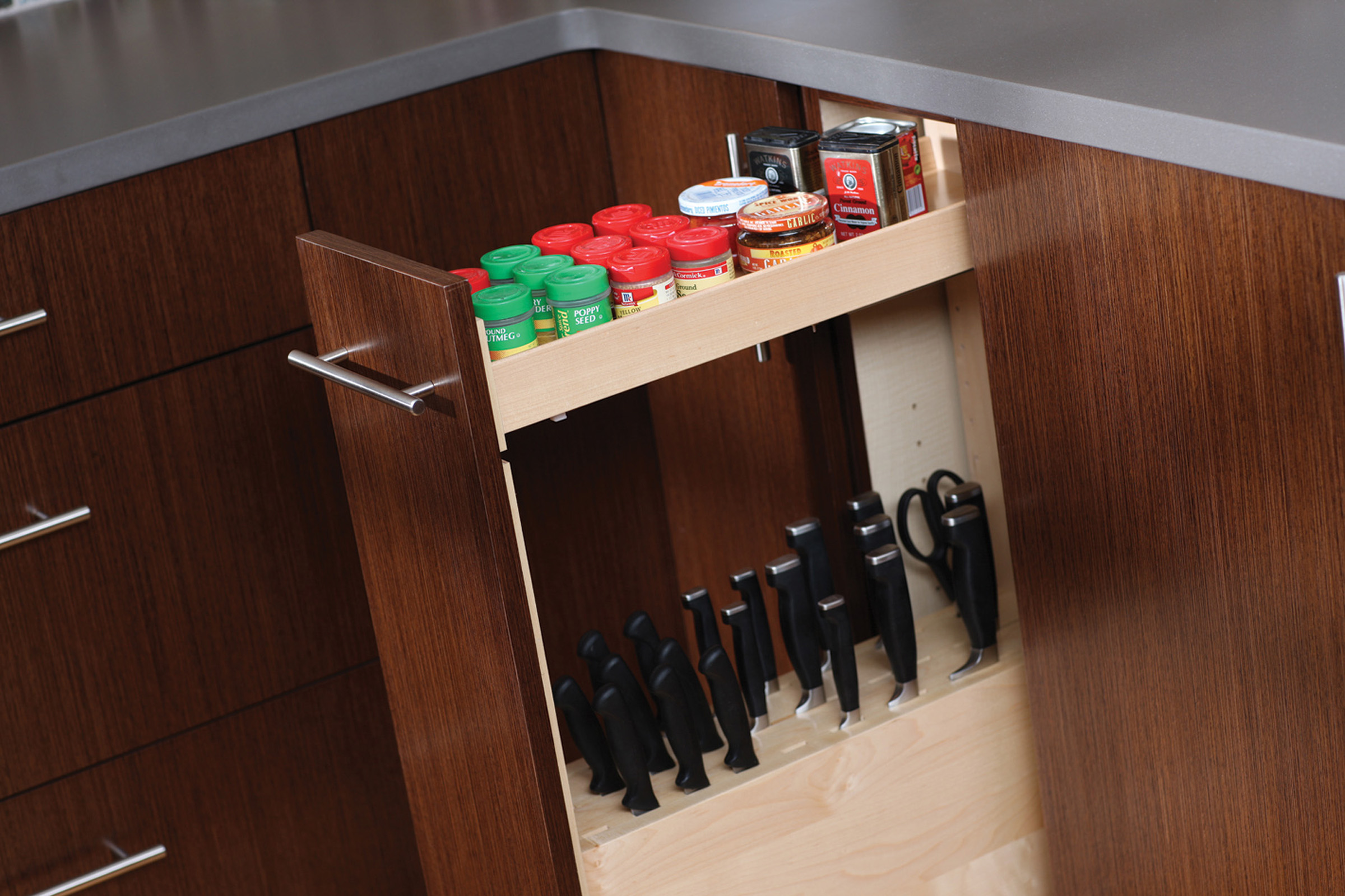 Pull-Out Knife Block + Spice Storage - Dura Supreme Cabinetry
