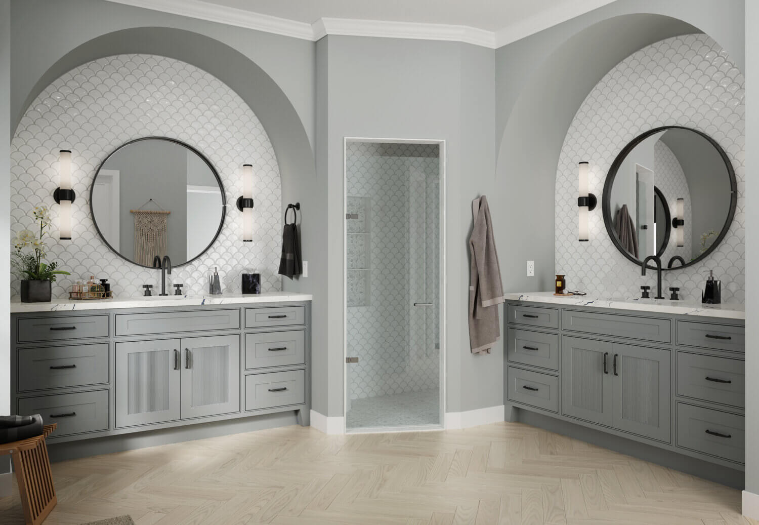 Restful and Reeded Gray Master Bathroom - Dura Supreme Cabinetry