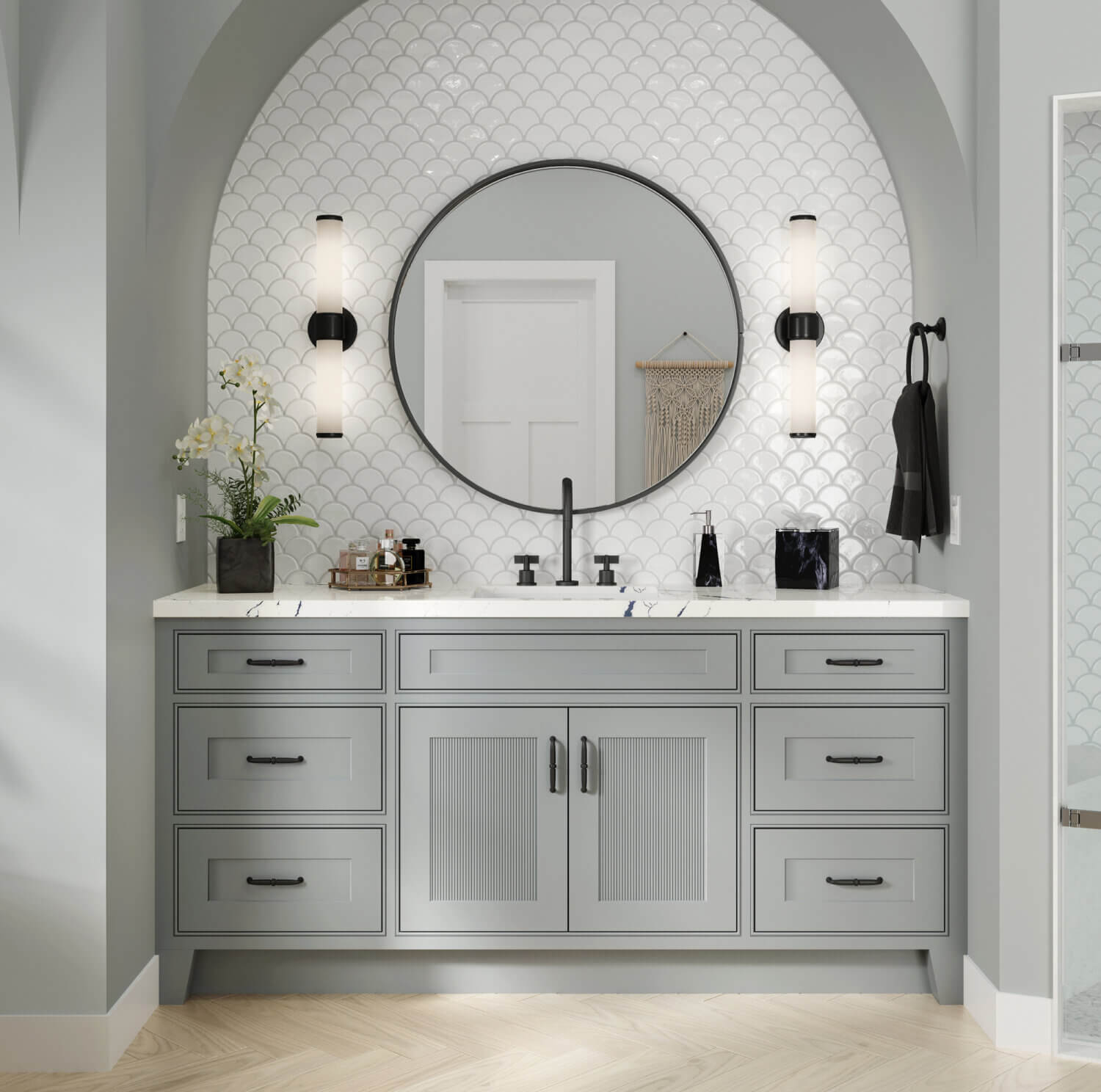Restful and Reeded Gray Master Bathroom - Dura Supreme Cabinetry