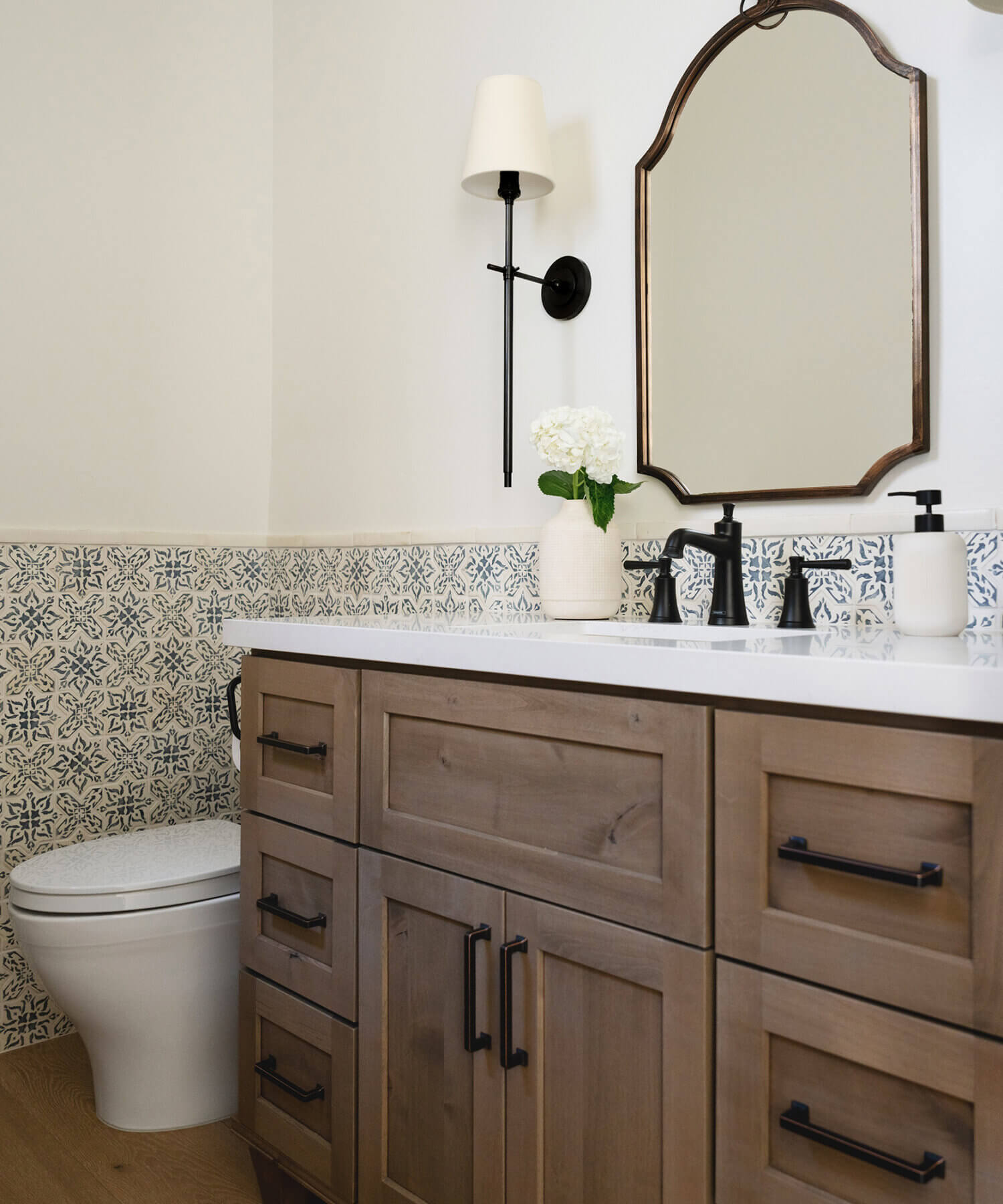 A Classy Mediterranean Bathroom with a Knotty Alder Vanity - Dura ...